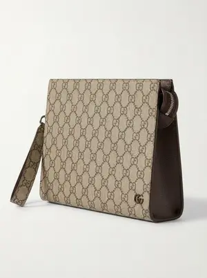 Gucci Monogrammed Canvas Clutch With Detachable Wristband - Beige/ebony