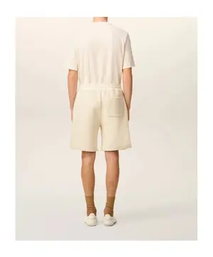 AMI Paris Curly Logo Detailed Bermuda Shorts - Ivory