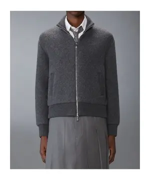 Thom Browne Zip-up Knitted Cardigan With Signature Stripe Detail
