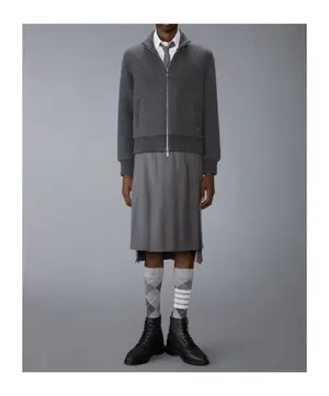 Thom Browne Zip-up Knitted Cardigan With Signature Stripe Detail