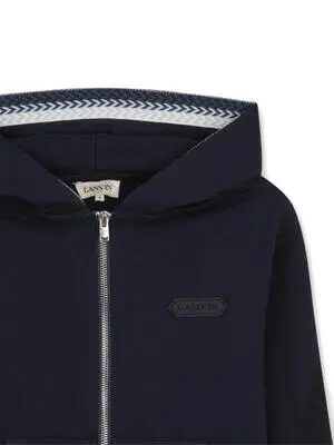 LANVIN Enfants Logo Embroidered Zip-up Hoodie - Navy