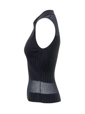 Pinko Ribbed Polo Vest Top - Black
