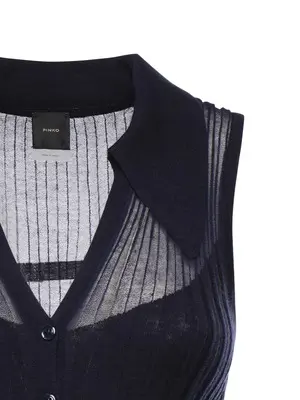 Pinko Ribbed Polo Vest Top - Black