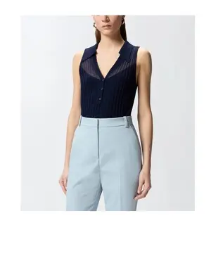 Pinko Ribbed Polo Vest Top - Black