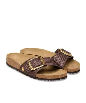 BIRKENSTOCK Raffia Flat Sandals With Big Buckle - Brown