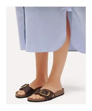 BIRKENSTOCK Raffia Flat Sandals With Big Buckle - Brown
