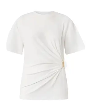 Pinko Ruched Detail T-shirt With Gold Appliqu - White