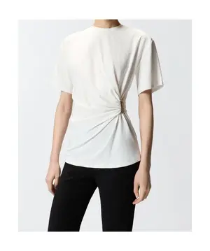 Pinko Ruched Detail T-shirt With Gold Appliqu - White