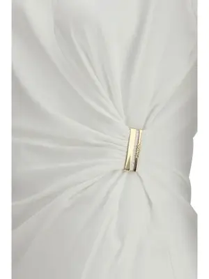 Pinko Ruched Detail T-shirt With Gold Appliqu - White
