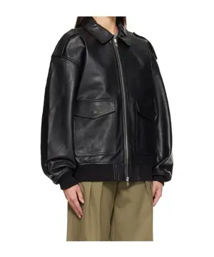 THE FRANKIE SHOP Leather Bomber Jacket - Black
