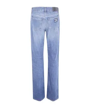 Elisabetta Franchi Wide-leg Jeans With Embroidered Logo - Blue