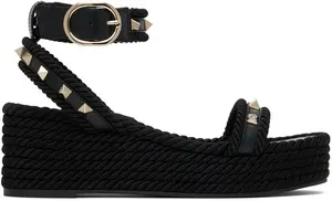 Valentino Garavani Rockstud Open Toe Wedge Sandals - Black