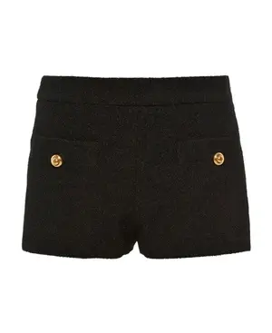 Miu Miu Bouclé Shorts With Button Detail - Black