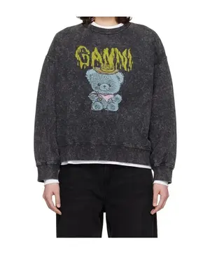 GANNI Distressed Logo Sweatshirt - Black Washed