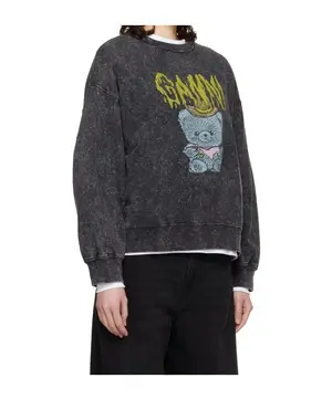 GANNI Distressed Logo Sweatshirt - Black Washed