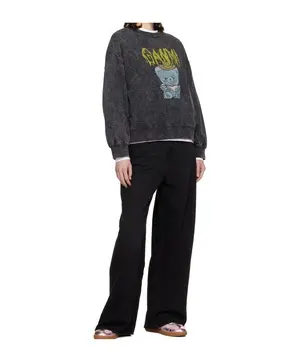 GANNI Distressed Logo Sweatshirt - Black Washed
