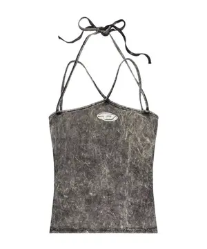DIESEL® T-maryn Ribbed Tank Top With Hollow Detail And Tie Closure - Black