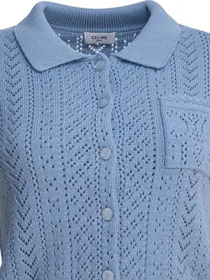 Celine Short-sleeved Knit Sweater With Lapel Collar