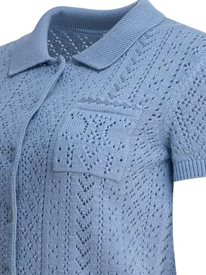 Celine Short-sleeved Knit Sweater With Lapel Collar