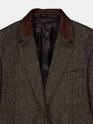Prada Single-breasted Chevron Jacket With Suede Detailing - Ebony