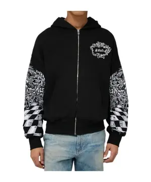 Amiri Zip-fastening Hooded Sweatshirt With Printed Design - Black