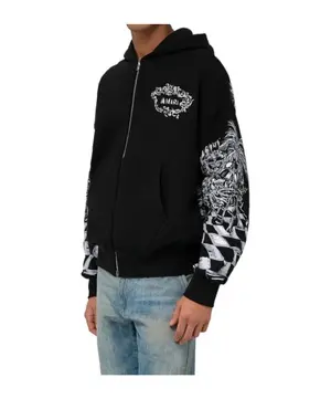 Amiri Zip-fastening Hooded Sweatshirt With Printed Design - Black