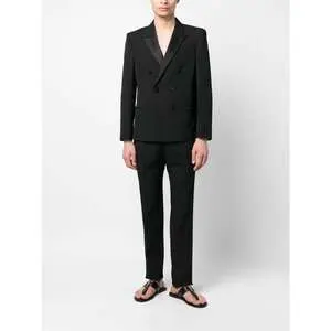 Saint Laurent Button Detailed Straight Leg Trousers - Black