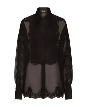 Dolce & Gabbana Floral Lace Semi-sheer Buttoned Shirt