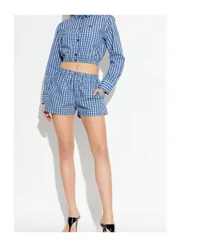 Vetements Cropped Plaid Shirt - Blue