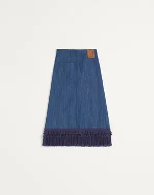 Valentino Garavani Denim Midi Skirt With Fringed Hem