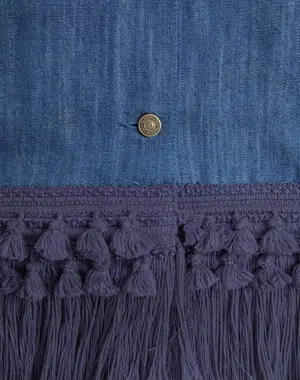 Valentino Garavani Denim Midi Skirt With Fringed Hem