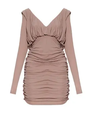 Saint Laurent V-neck Draped Long-sleeved Mini Dress - Pink
