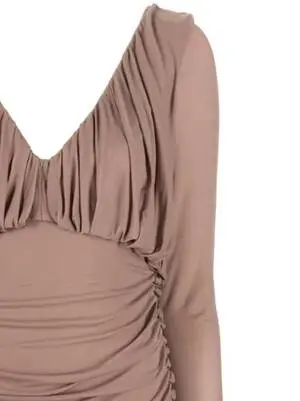 Saint Laurent V-neck Draped Long-sleeved Mini Dress - Pink