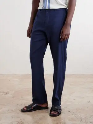 Onia Straight-leg Linen-blend Trousers - Blue