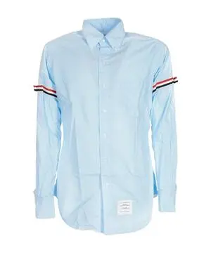 Thom Browne Rwb Striped Long-sleeved Shirt - Light Blue