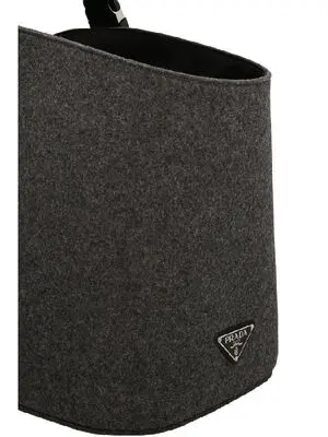 Prada Logo Plaque Wood Holder With Top Handle
