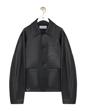 Loewe Logo Embossed Leather Jacket - Black