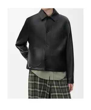 Loewe Logo Embossed Leather Jacket - Black