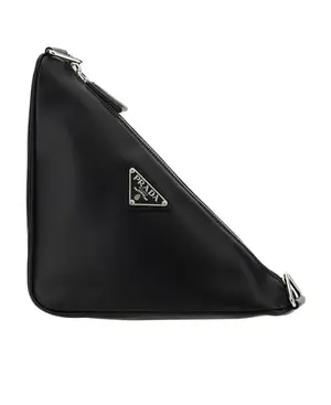 Prada Logo Plaque Zipped Shoulder Bag - Black