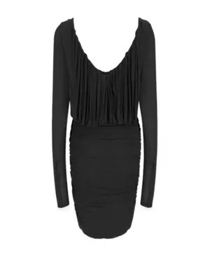 Saint Laurent V-neck Draped Long-sleeved Dress