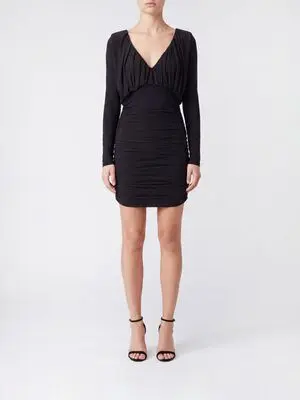 Saint Laurent V-neck Draped Long-sleeved Dress