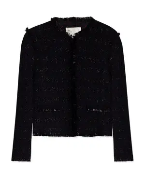 Tory Burch Tweed Roundneck Jacket With Tassel And Tulle Trim