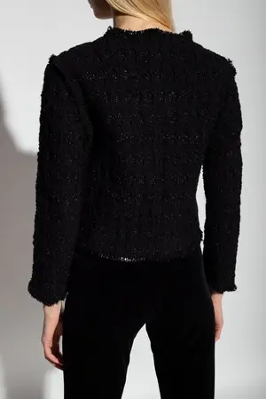 Tory Burch Tweed Roundneck Jacket With Tassel And Tulle Trim