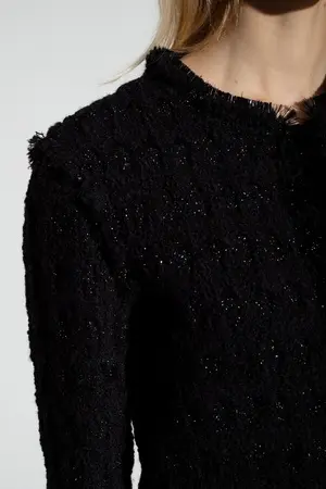 Tory Burch Tweed Roundneck Jacket With Tassel And Tulle Trim
