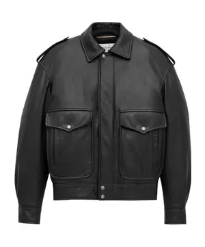 Saint Laurent Oversized Button Detailed Leather Jacket - Black