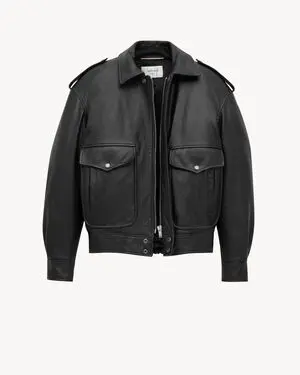 Saint Laurent Oversized Button Detailed Leather Jacket - Black