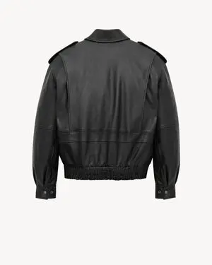 Saint Laurent Oversized Button Detailed Leather Jacket - Black