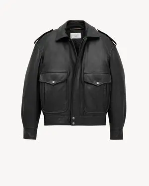 Saint Laurent Oversized Button Detailed Leather Jacket