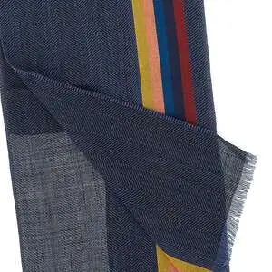 Paul Smith Stripe Detailed Frayed Edge Scarf - Blue
