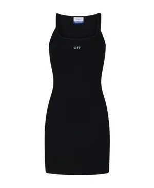 Off-White Logo Embroidered Sleeveless Mini Dress - Black